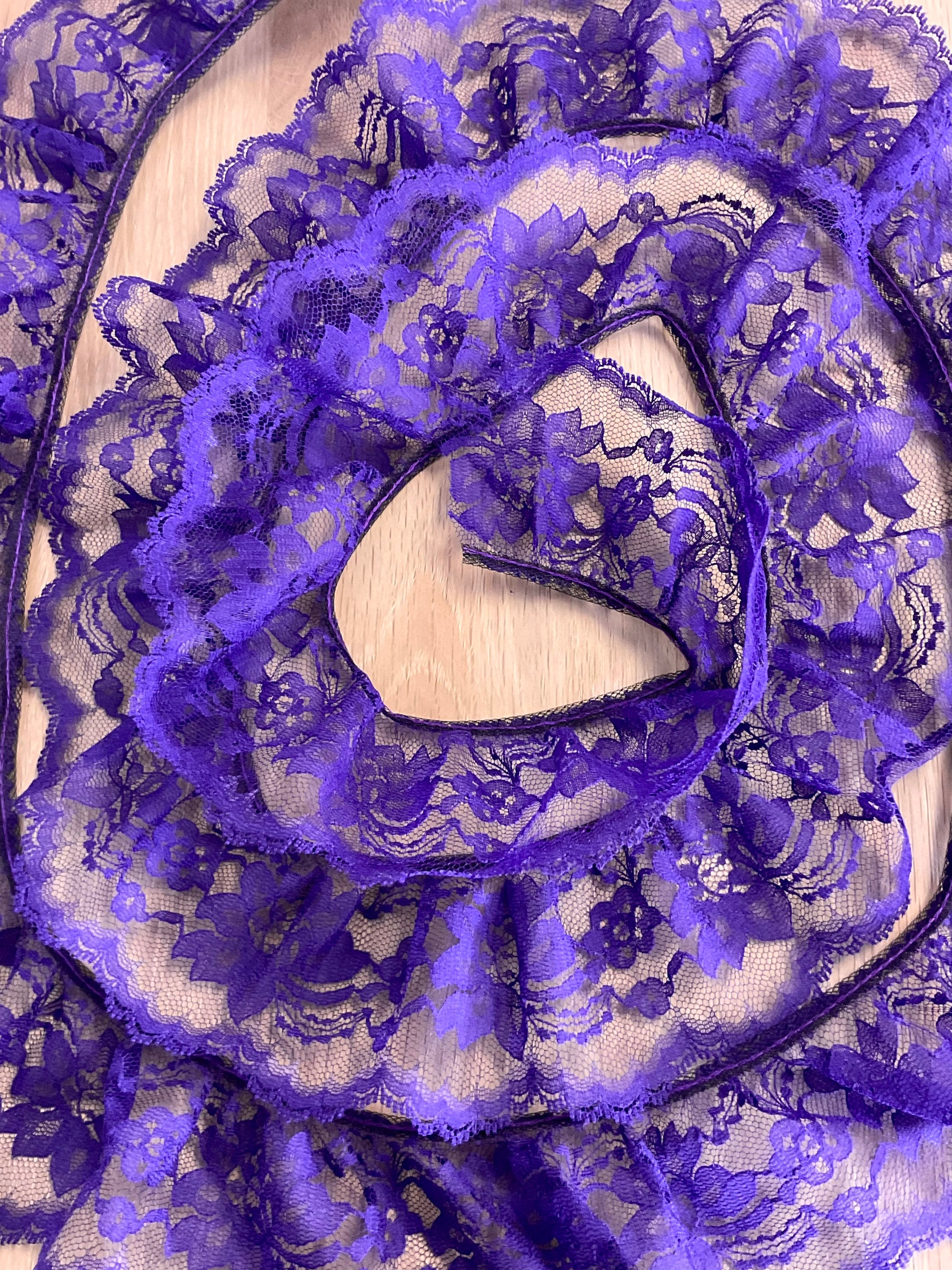 Dark Purple Ruffled Lace, 3 Inches Wide, Decorative Lace Trim, Sewing ...