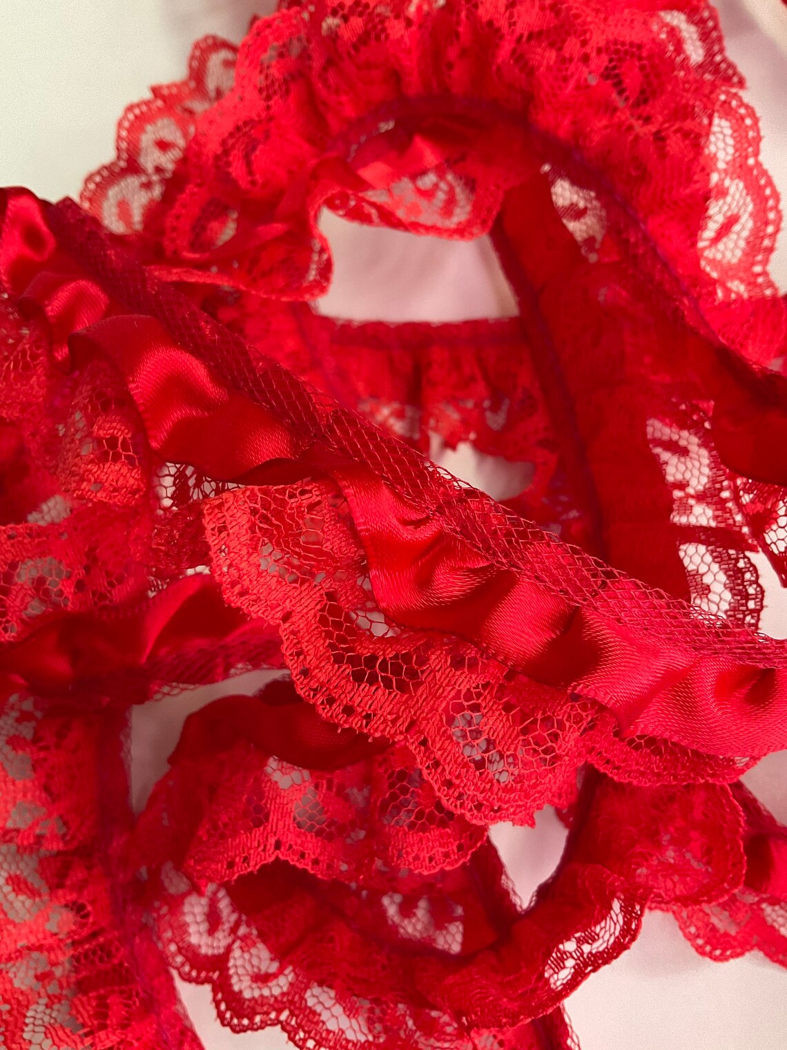 2 Yds Scarlett Red Lace With Ribbon Decorative Red Lace Trim - Etsy