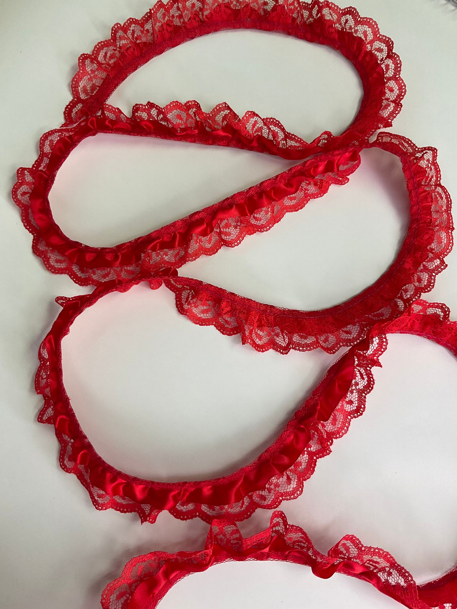 2 Yds Scarlett Red Lace With Ribbon | Decorative Red Lace Trim | Double ...