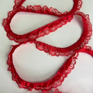 2 Yds Scarlett Red Lace With Ribbon | Decorative Red Lace Trim | Double ...