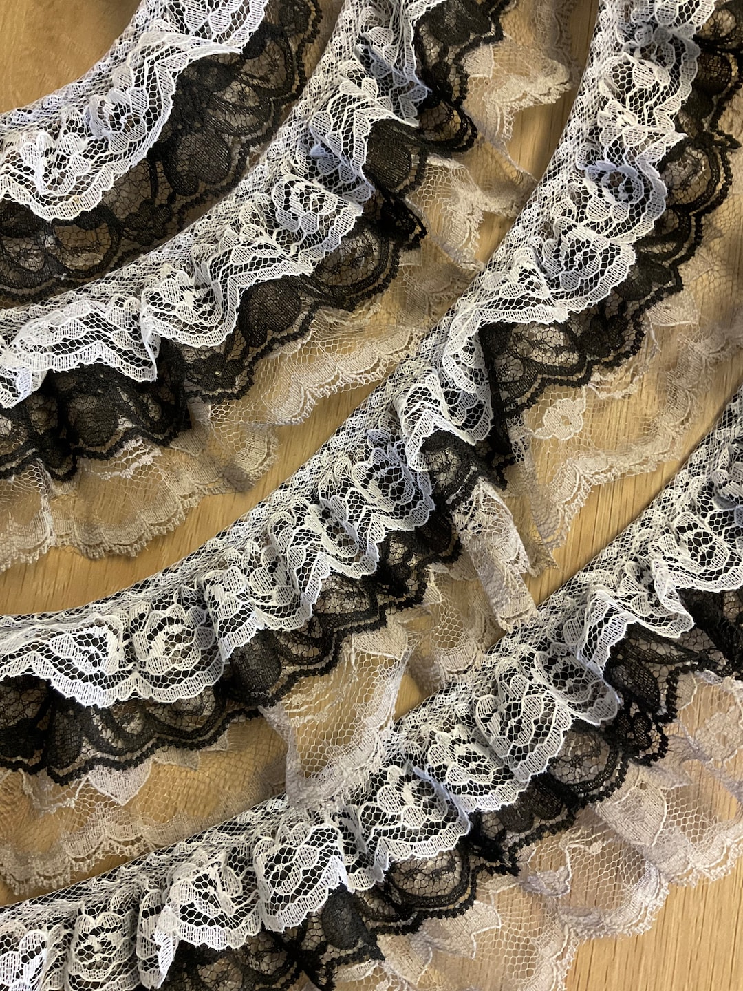 Triple Ruffle Lace Trim - White Black and Grey, Victorian Crafts Border ...