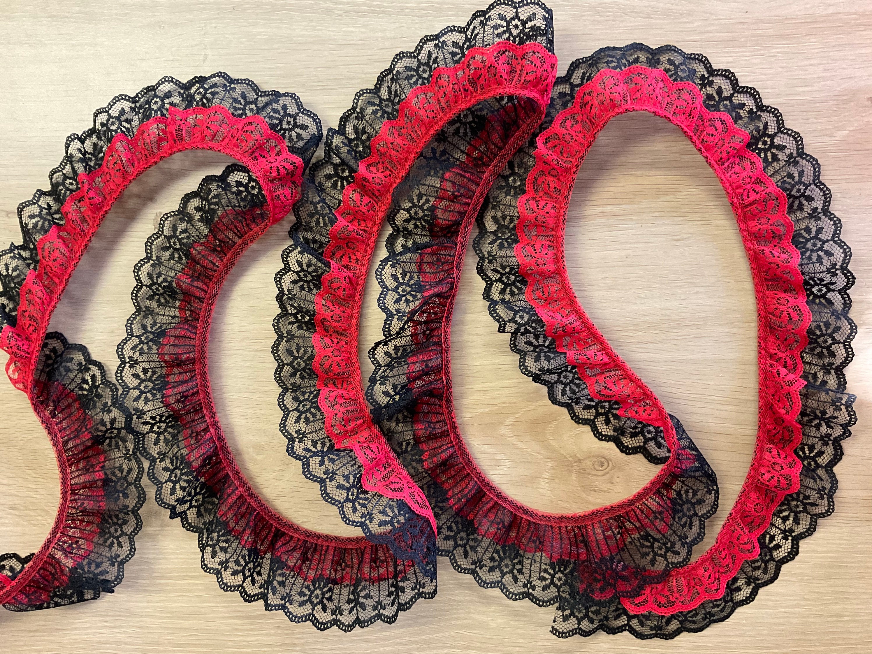 Red and Black Lace Trim, 2 Inch Double Gathered Decorative Trims for ...