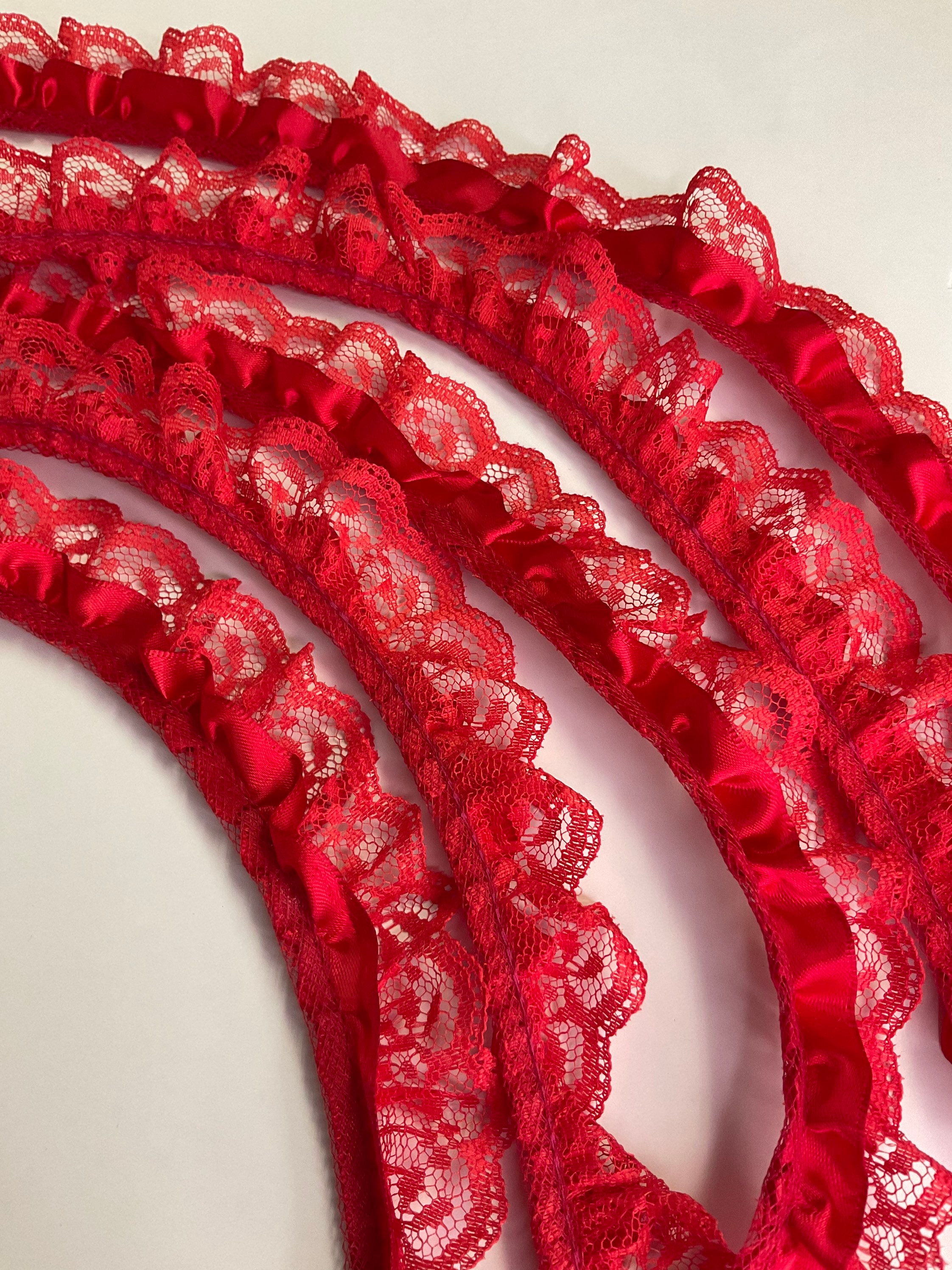 2 Yds Scarlett Red Lace With Ribbon | Decorative Red Lace Trim | Double ...
