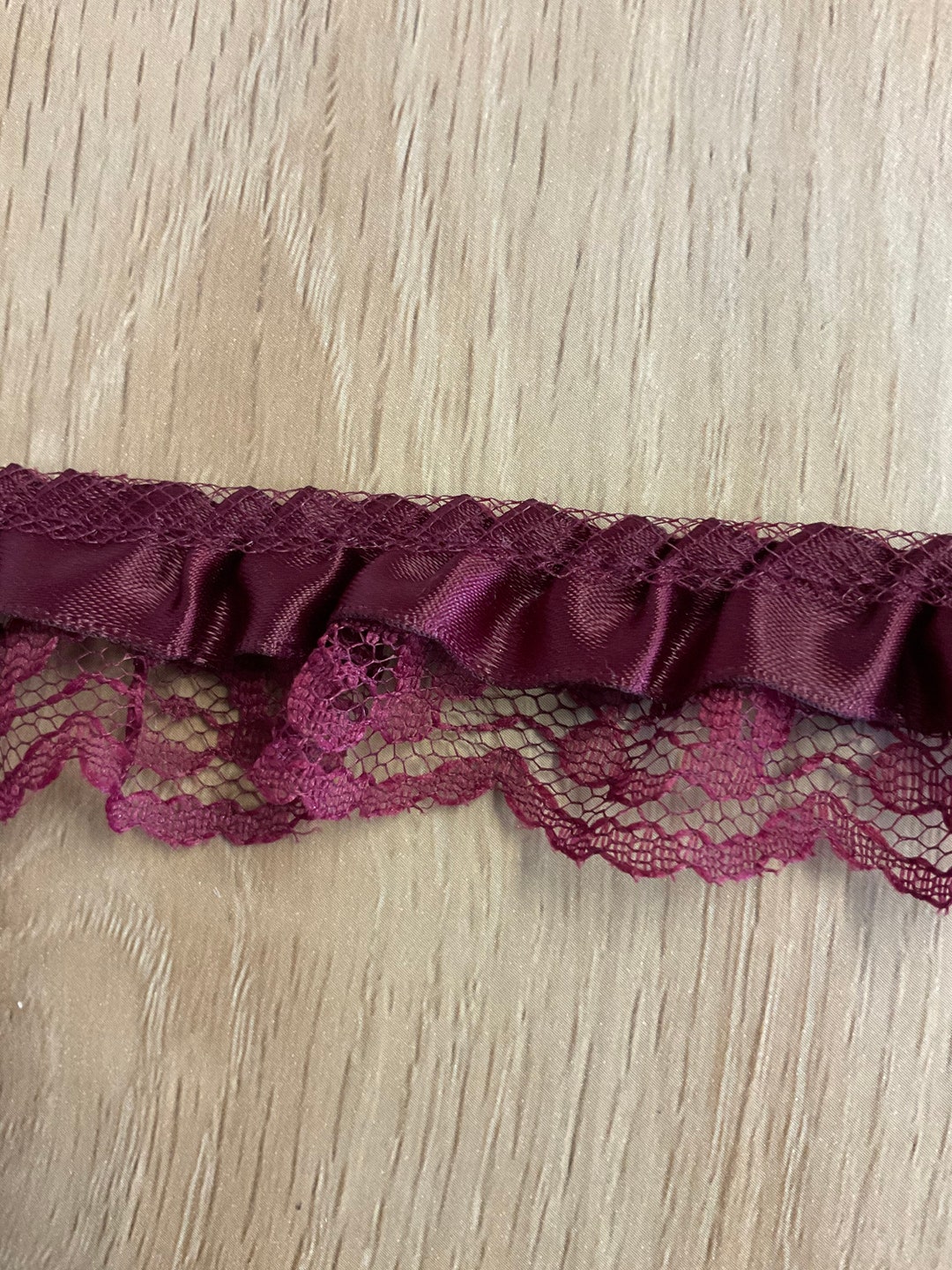 2 Yards Rosewood Pink Ruffled Lace With Ribbon, 1 1/4 Inch, 2 Tier Lace ...