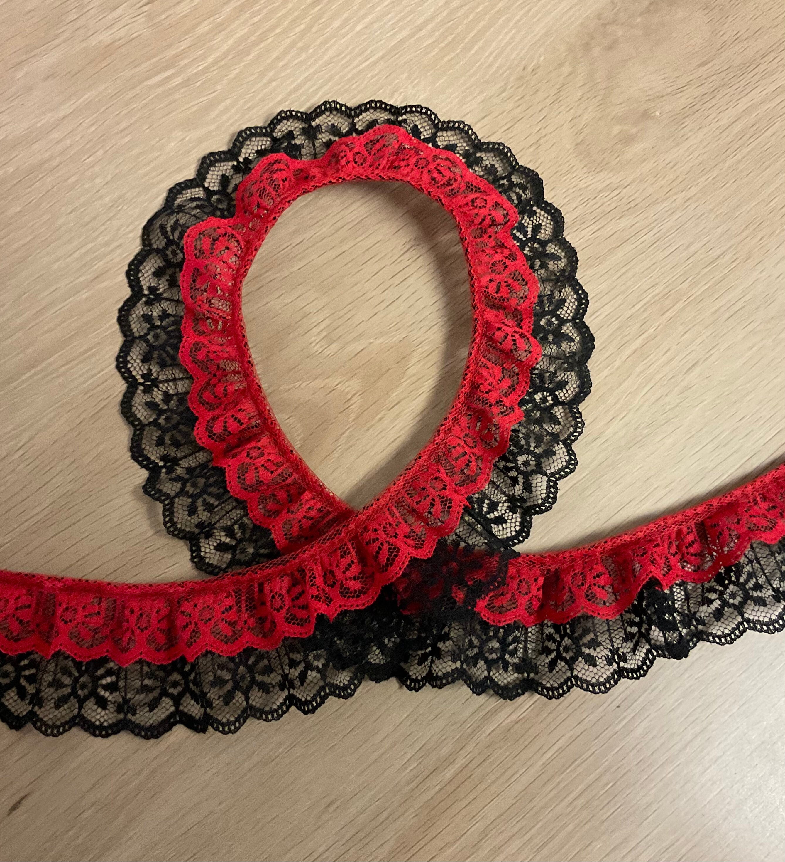 Red and Black Lace Trim, 2 Inch Double Gathered Decorative Trims for ...