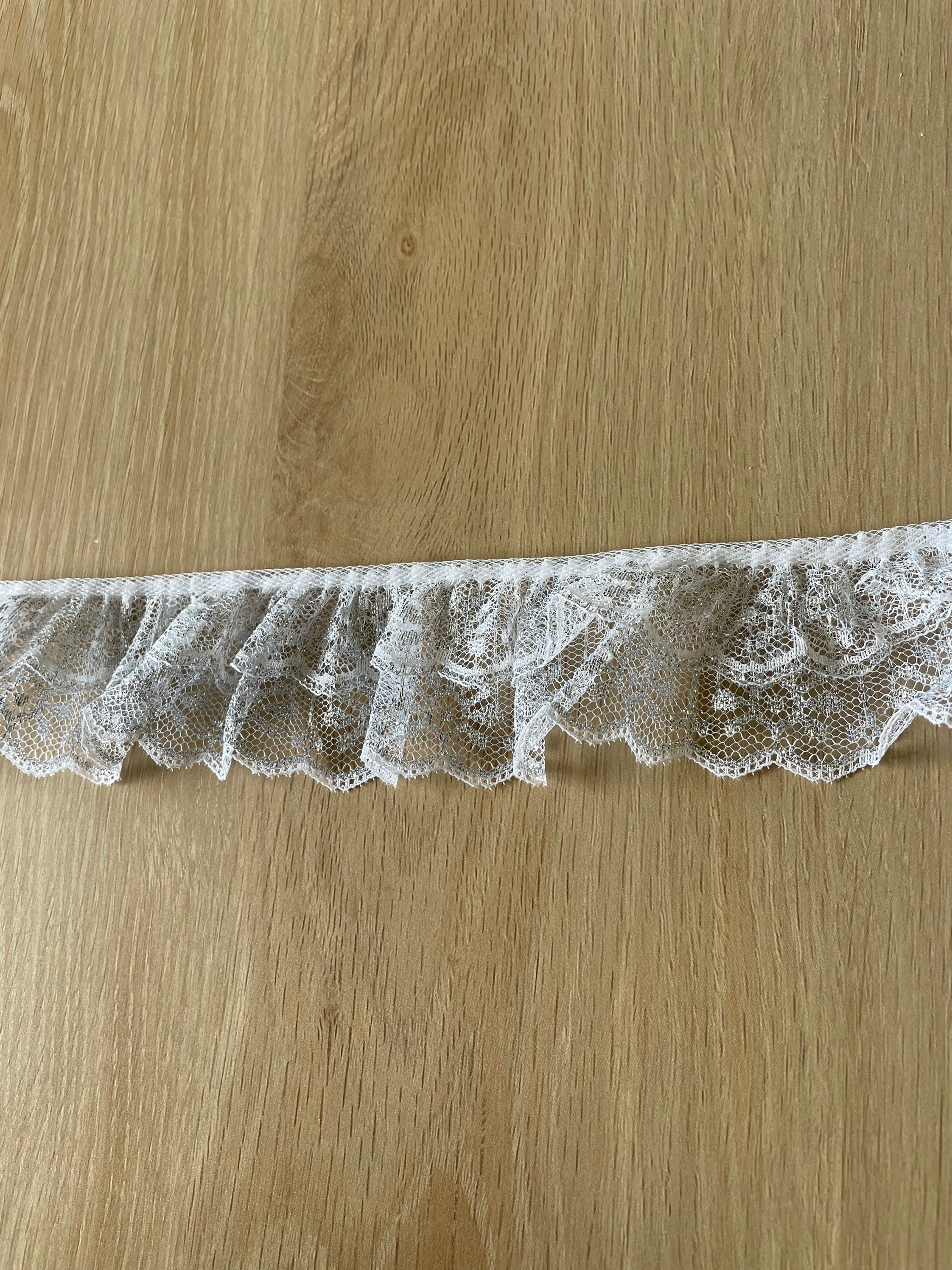 2 Yd 2 Tier Silver Lace Trim, Double Gathered 2 Inch Ruffle Lace ...