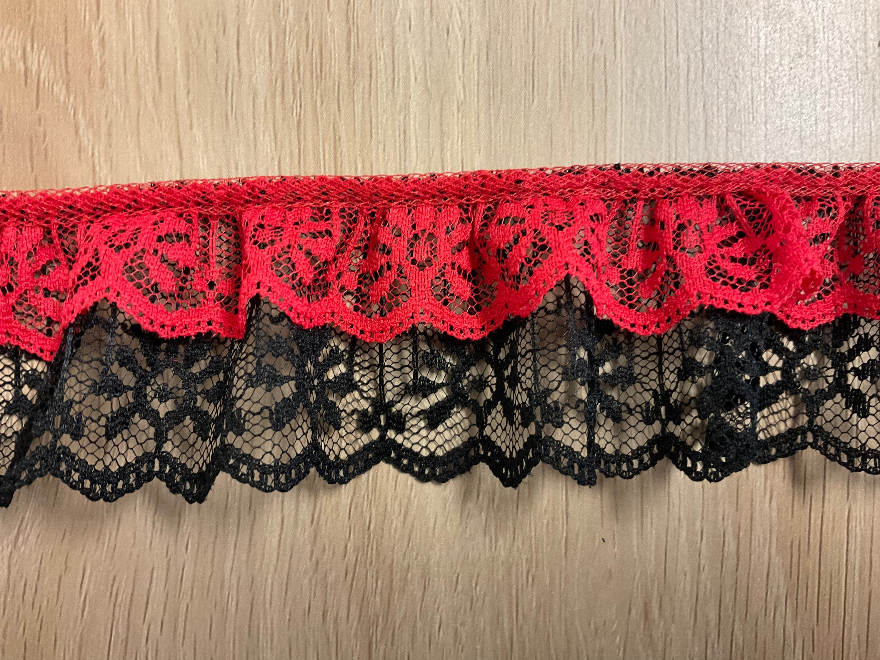 Red and Black Lace Trim, 2 Inch Double Gathered Decorative Trims for ...