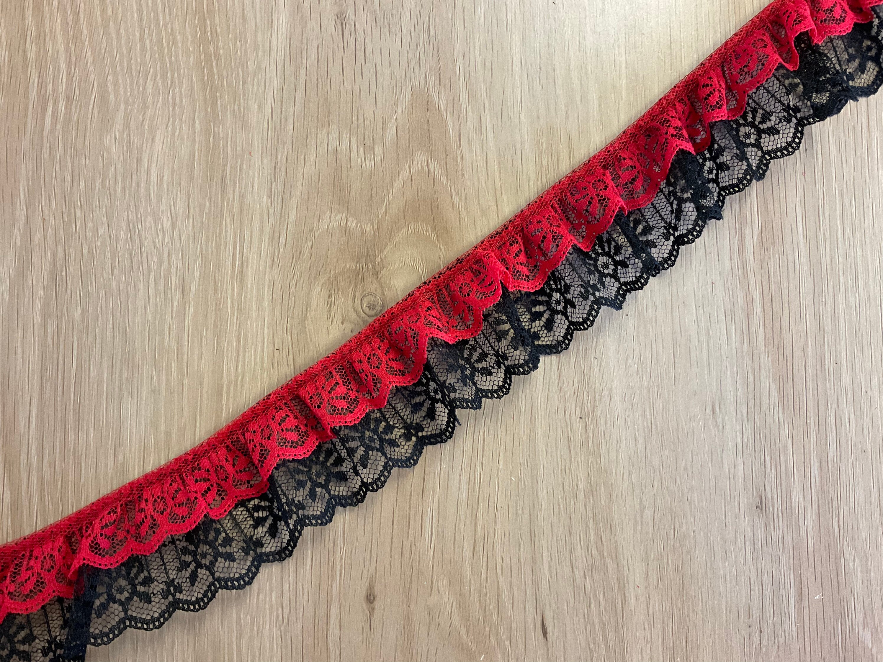 Red and Black Lace Trim, 2 Inch Double Gathered Decorative Trims for ...