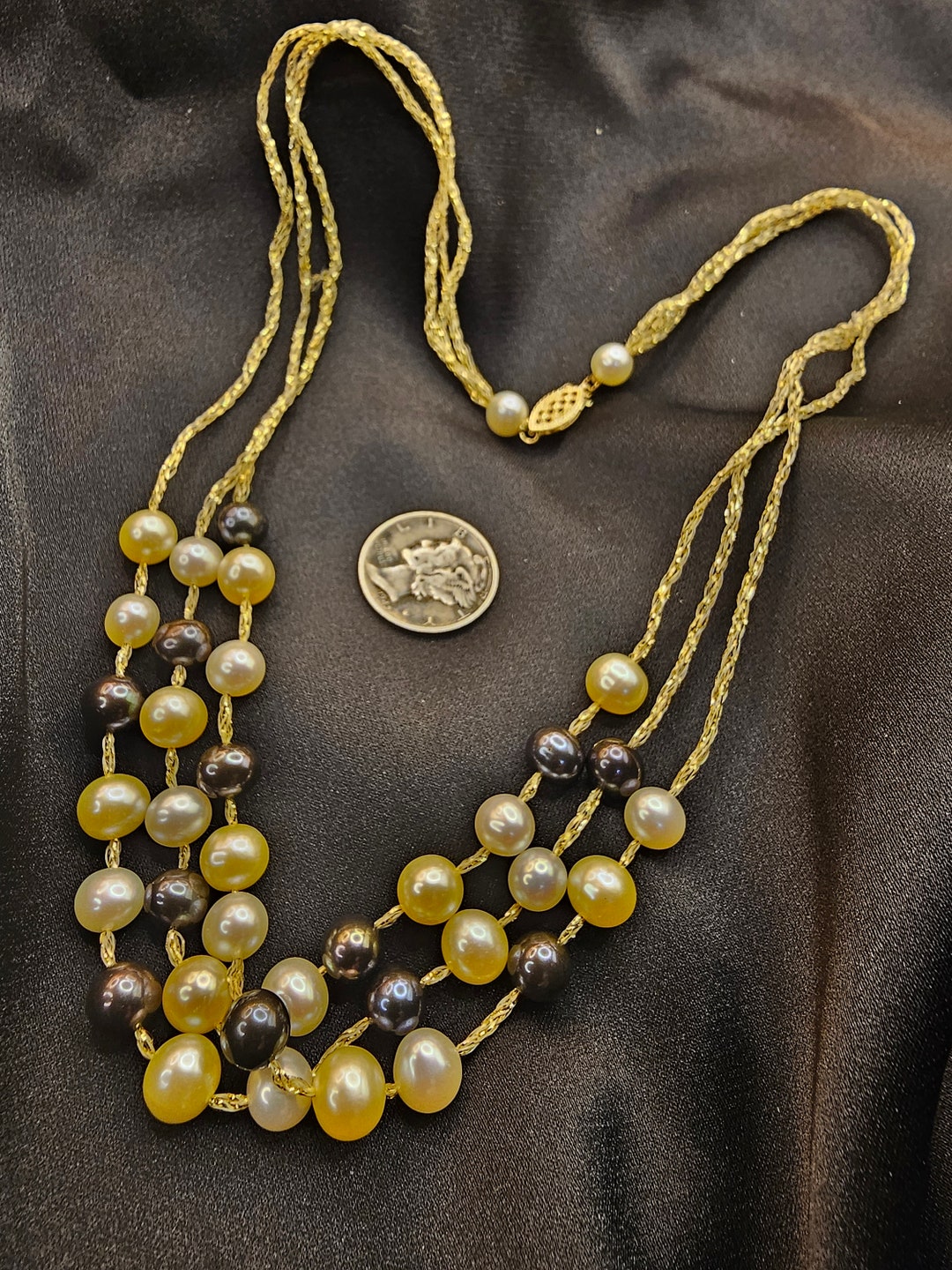 Delicate 14k Gold & Naturally Tri-color Pearl (white, Genuine Golden ...