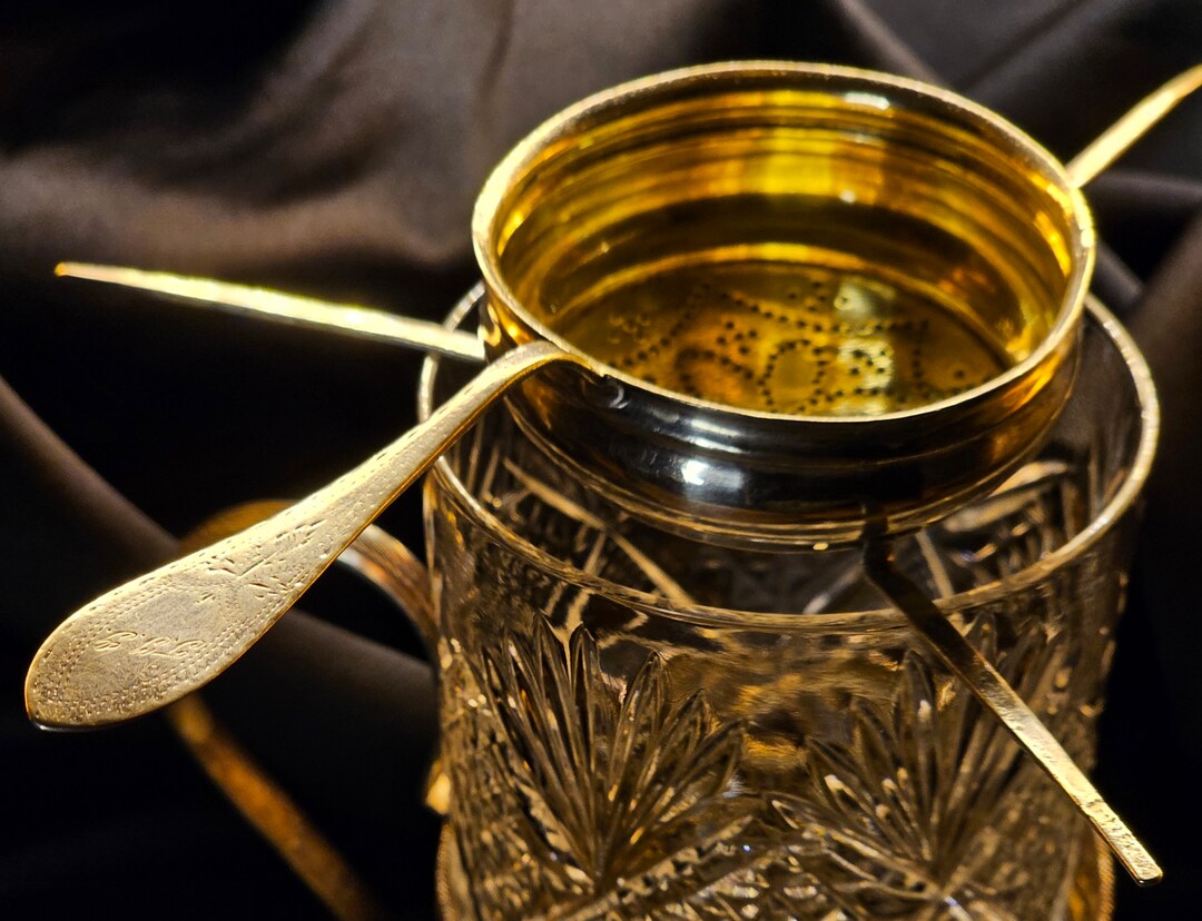 Rare Handmade 1800s Tea Strainer, Solid Sterling/coin Silver W/ Gold ...