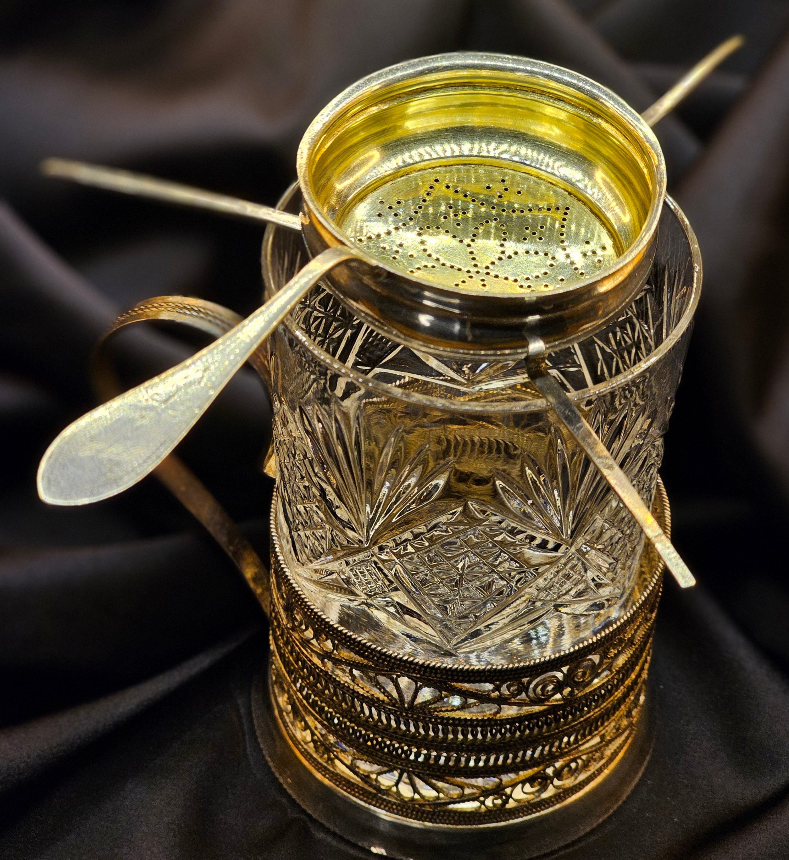 Rare Handmade 1800s Tea Strainer, Solid Sterling/coin Silver W/ Gold ...