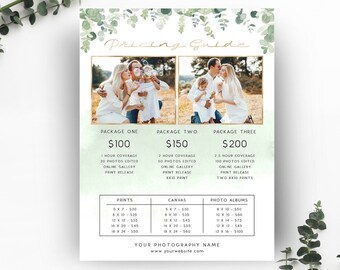 Photography Price List Template Pricing Guide for - Etsy