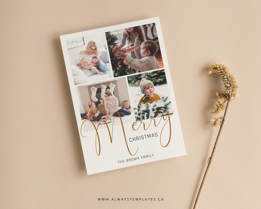 Christmas Photo Collage Card Template, Photo Christmas Card Template ...