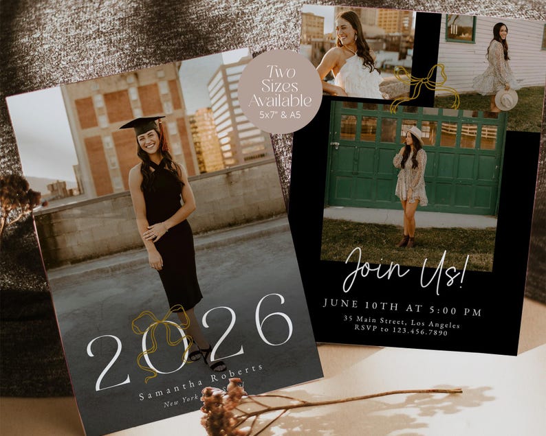 Bow Graduation Invitation Template, Class of 2026 Senior Graduation ...