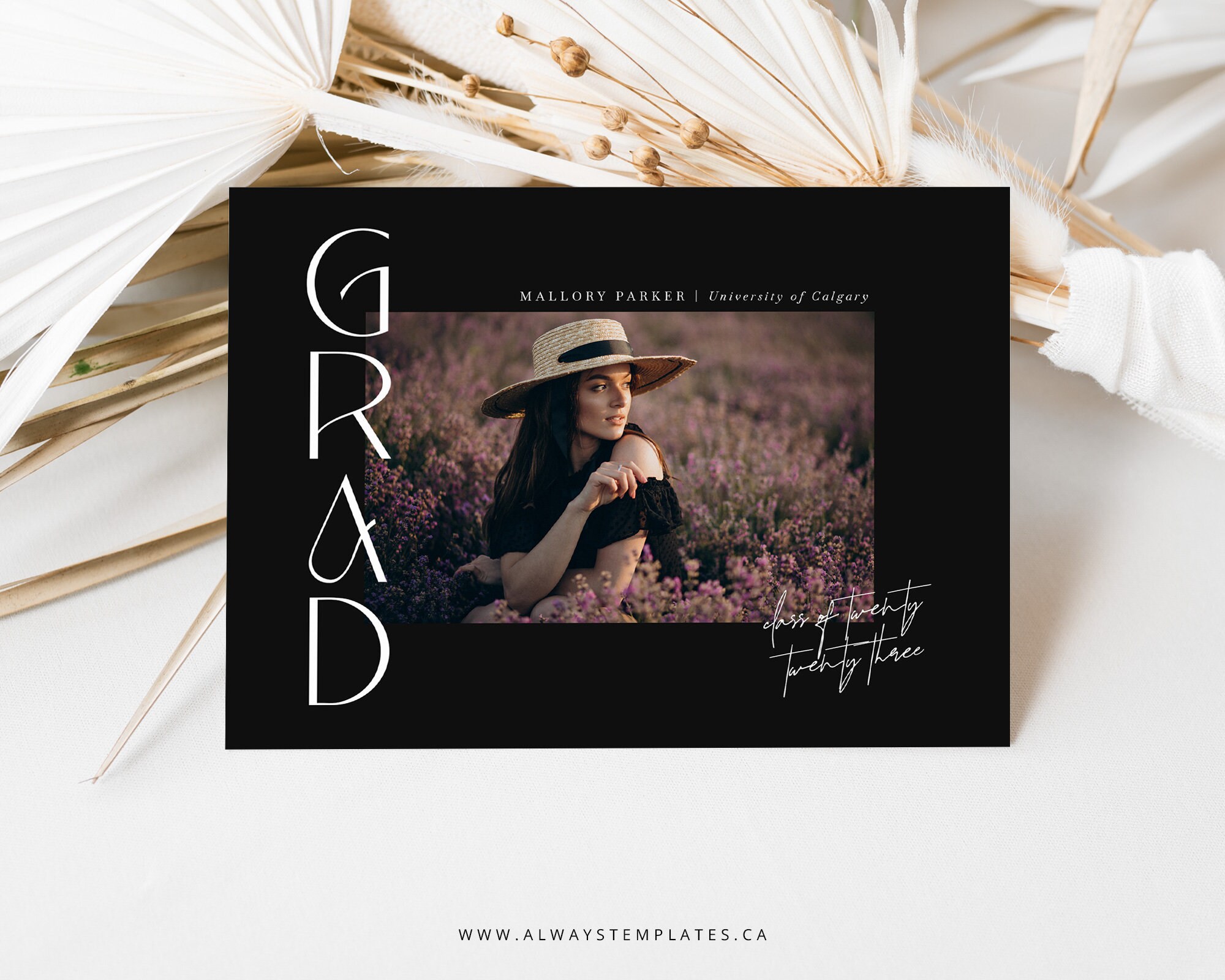 Graduation Announcement Card Template for Photoshop and Canva, High ...