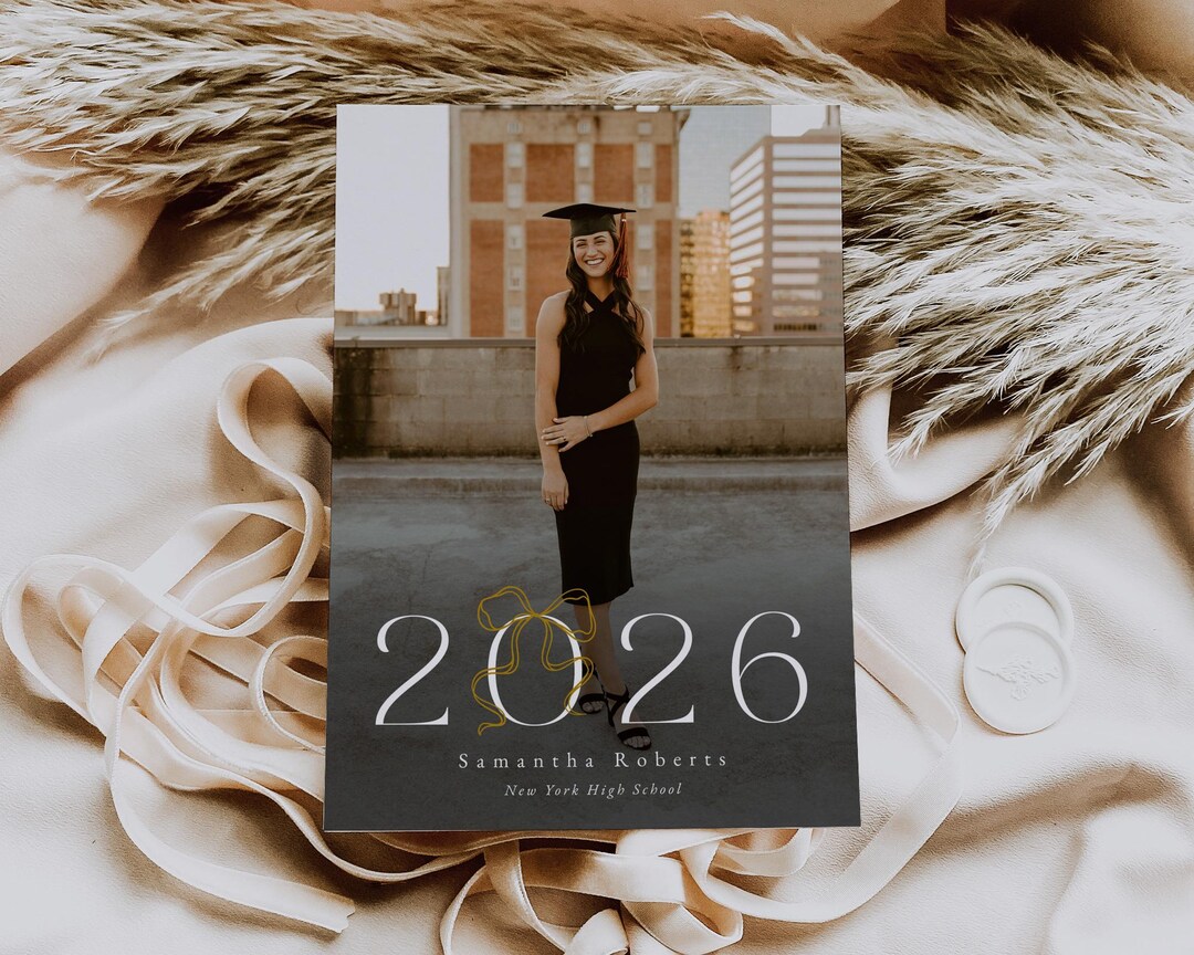 Bow Graduation Invitation Template, Class of 2026 Senior Graduation ...