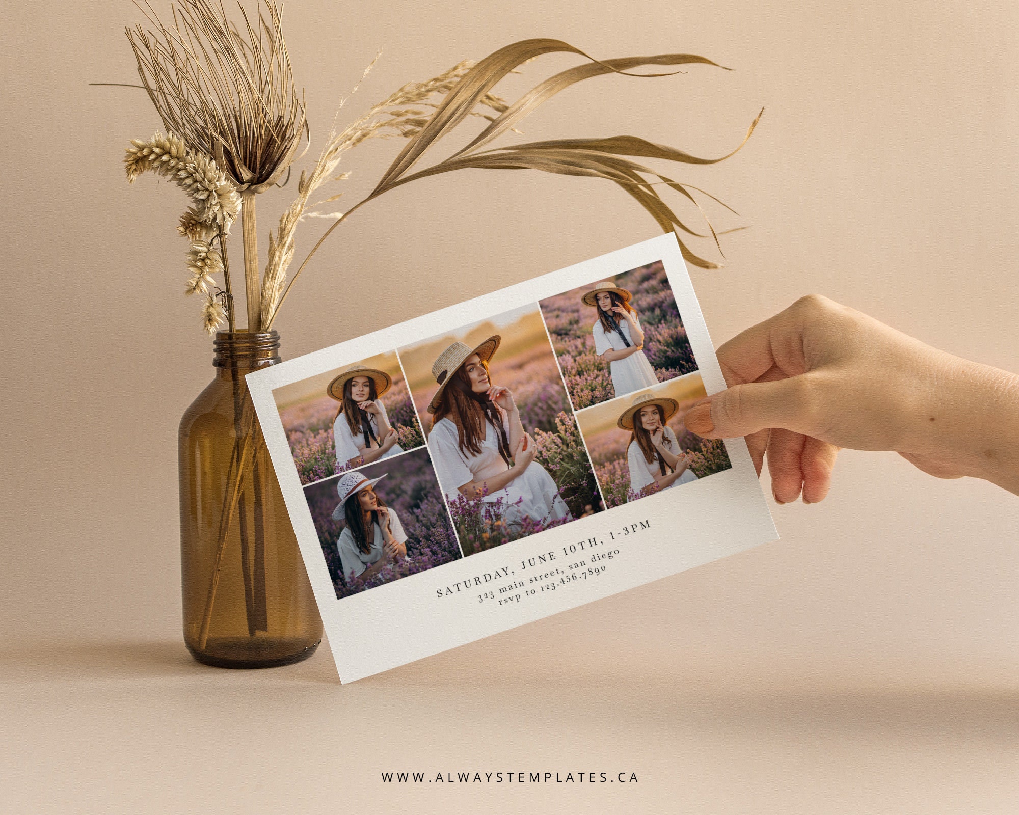 Graduation Announcement Card Template for Photoshop and Canva, High ...