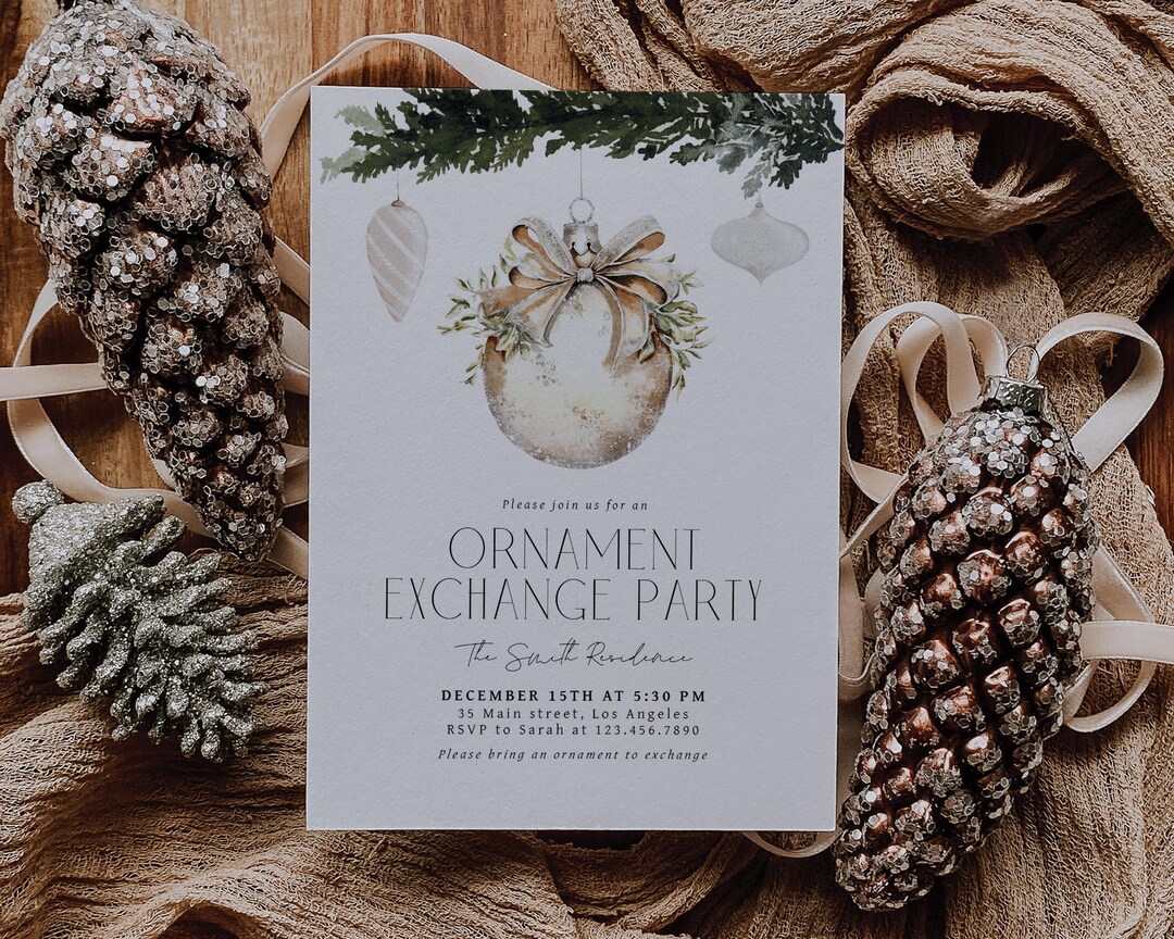Ornament Exchange Party Invitation Template, Editable Christmas Dinner ...