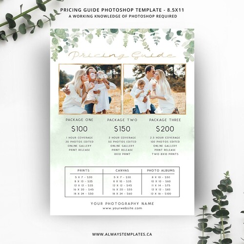 Photography Pricing PDF Template Photography Price List - Etsy
