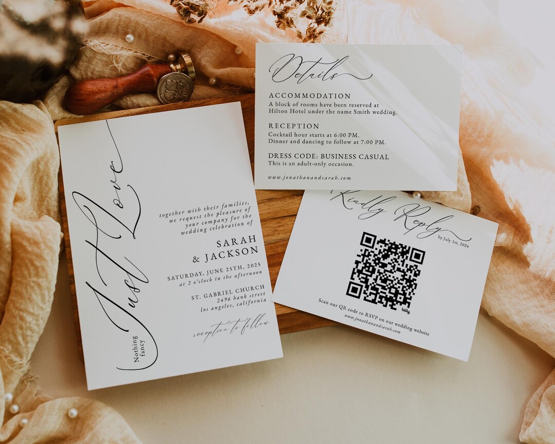 Nothing Fancy Just Love Invitation Template Suite With QR Code RSVP ...