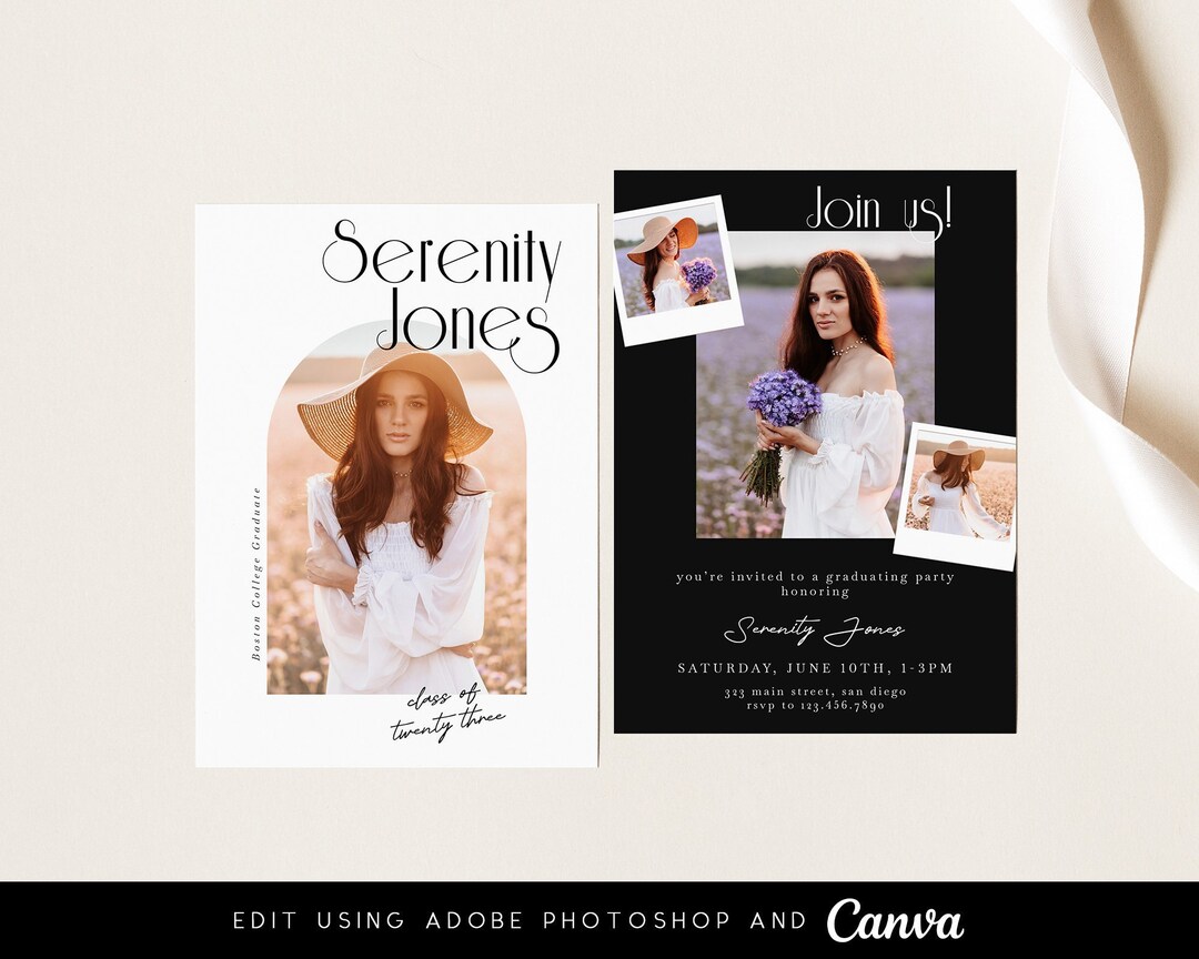 Graduation Invitation Template for Photoshop and Canva - GC056 | Nate ...