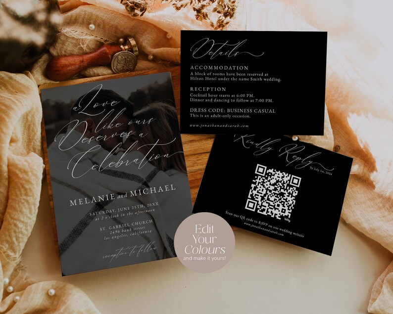 Modern Wedding Invitation Template Suite With QR Code RSVP, Simple ...