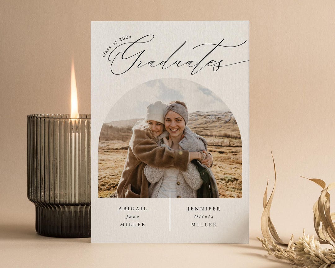 Double Graduation Invitation Card Template, Twins Photo Graduation ...