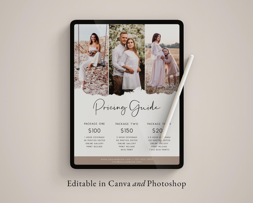 Pricing Guide Template for Photographers, Photography Price List ...