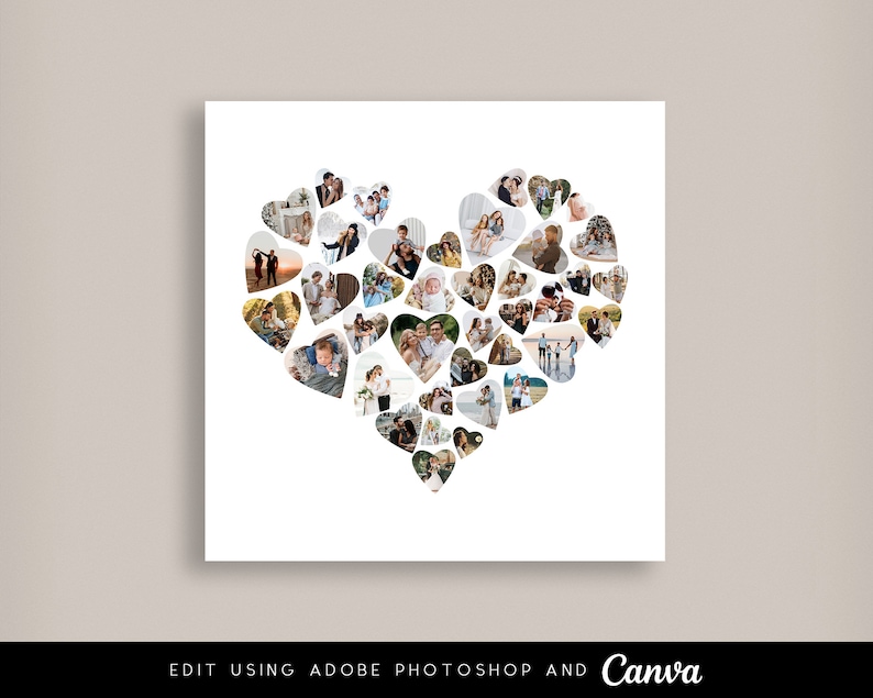 Heart Photo Collage Template, Heart Shape Photo Collage, Valentine's ...