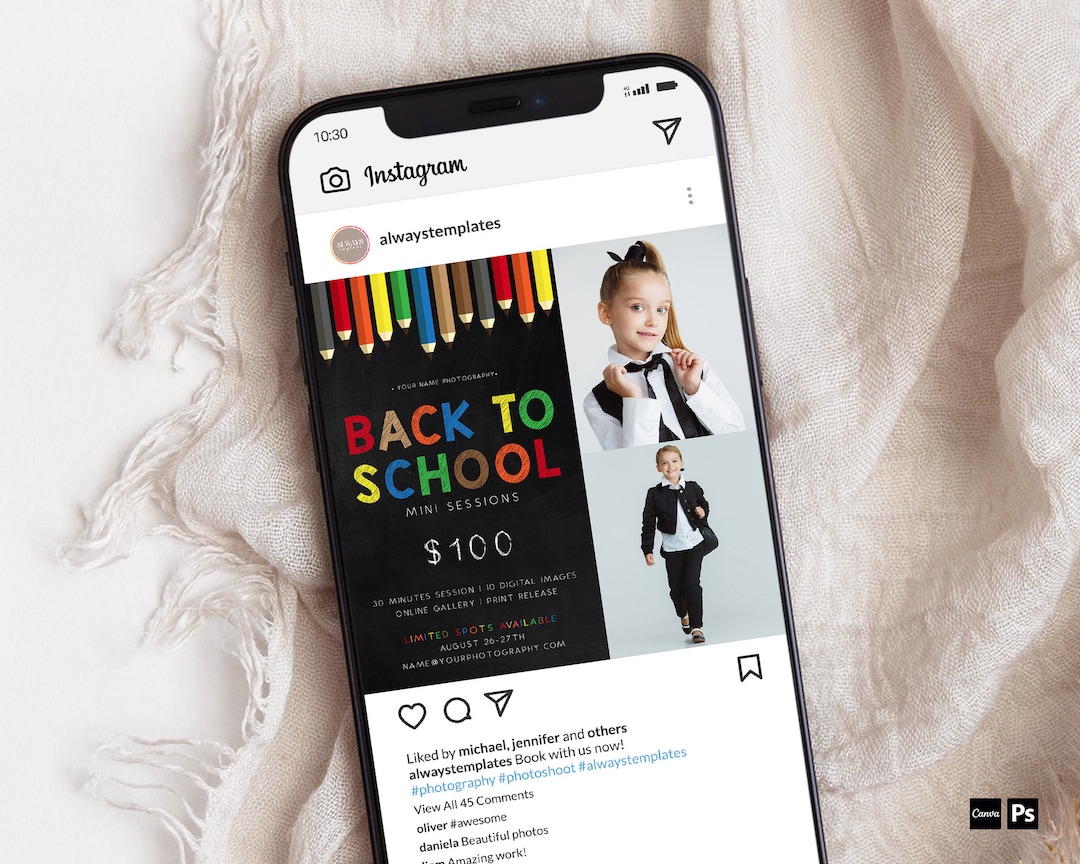 Back to School Mini Session Template for Photographers, Kids School ...