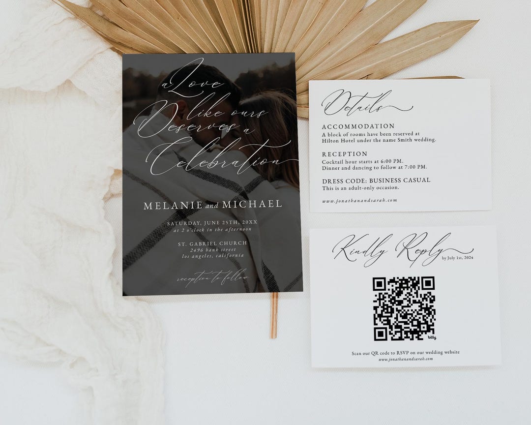 Modern Wedding Invitation Template Suite With QR Code RSVP, Simple ...