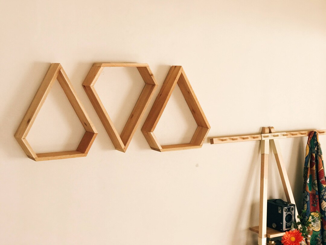 Set of 3 Diamond Shelves, Reclaimed Wood, Floating Shelves, Geometric ...