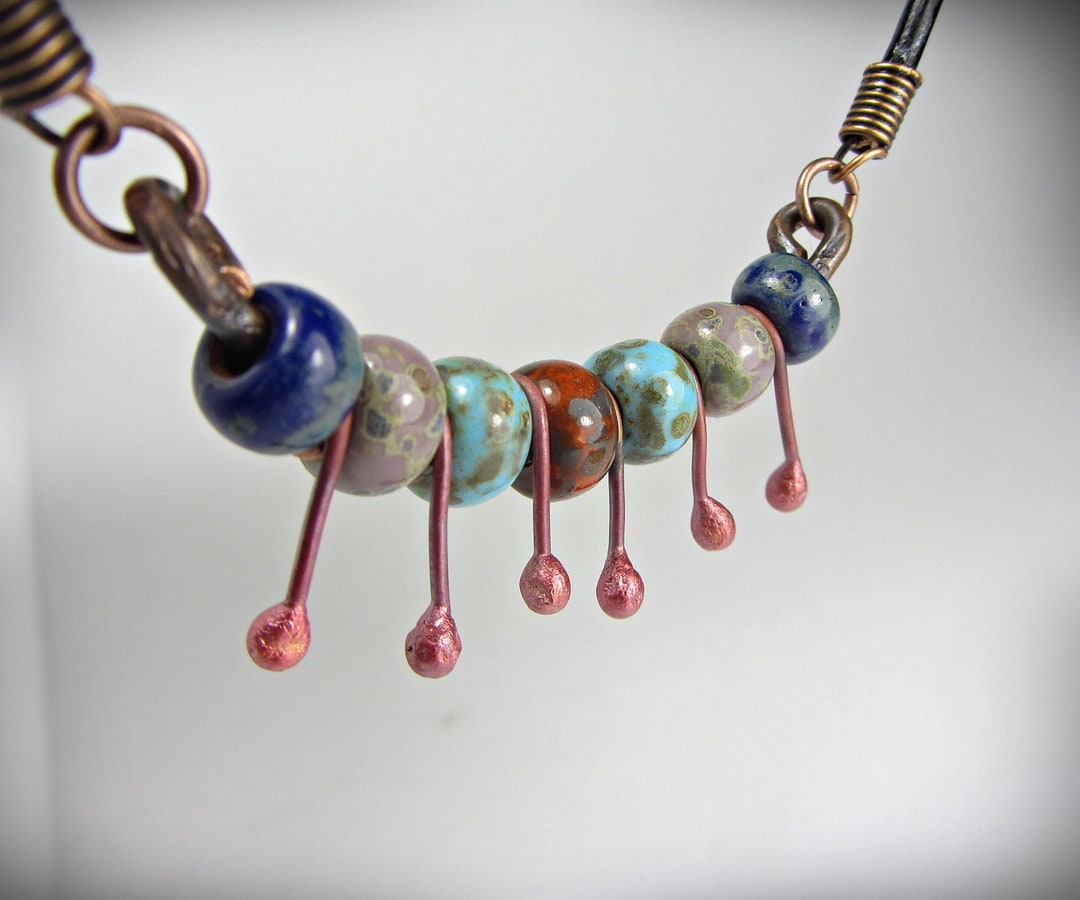 Beaded Boho Necklace for Women, Colored Picasso Beads, Handmade Jewelry ...
