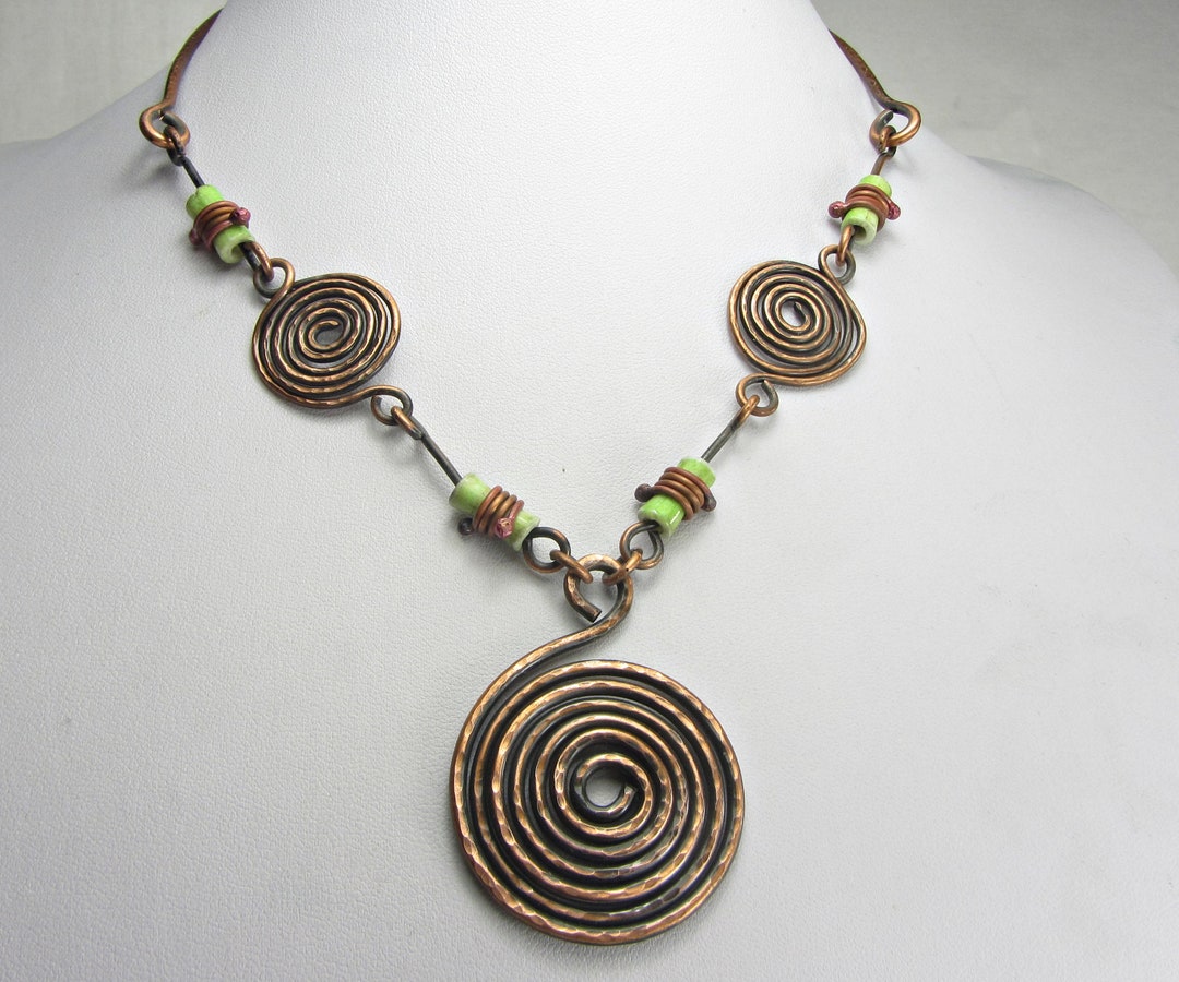 Hammered Copper Pendant, Boho Spiral Necklace, Handmade Copper Jewelry ...