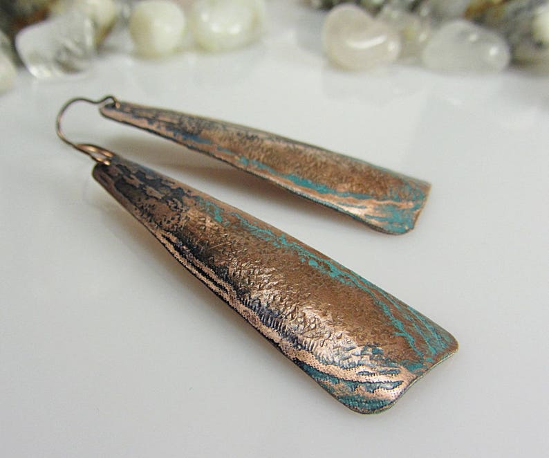 Long Hammered Copper Earrings Boho Earrings Dangle Copper Etsy