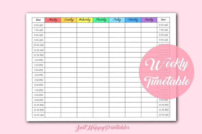 EDITABLE Printable weekly timetable Printable Planner | Etsy