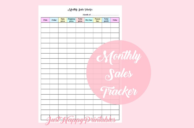 Printable sales tracker monthly sales tracker business | Etsy