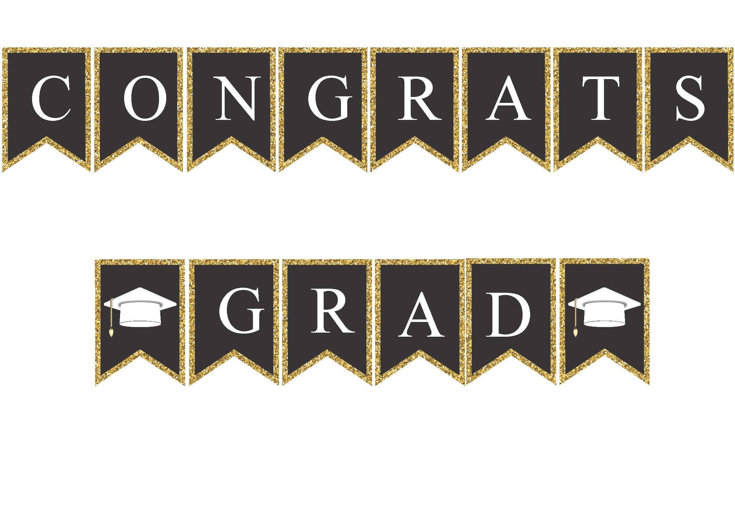 PRINTABLE GRADUATION Congrats Grad BANNER, Black and Gold Glitter ...