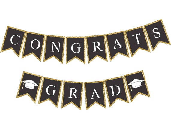 PRINTABLE GRADUATION Congrats Grad BANNER Black and Gold | Etsy