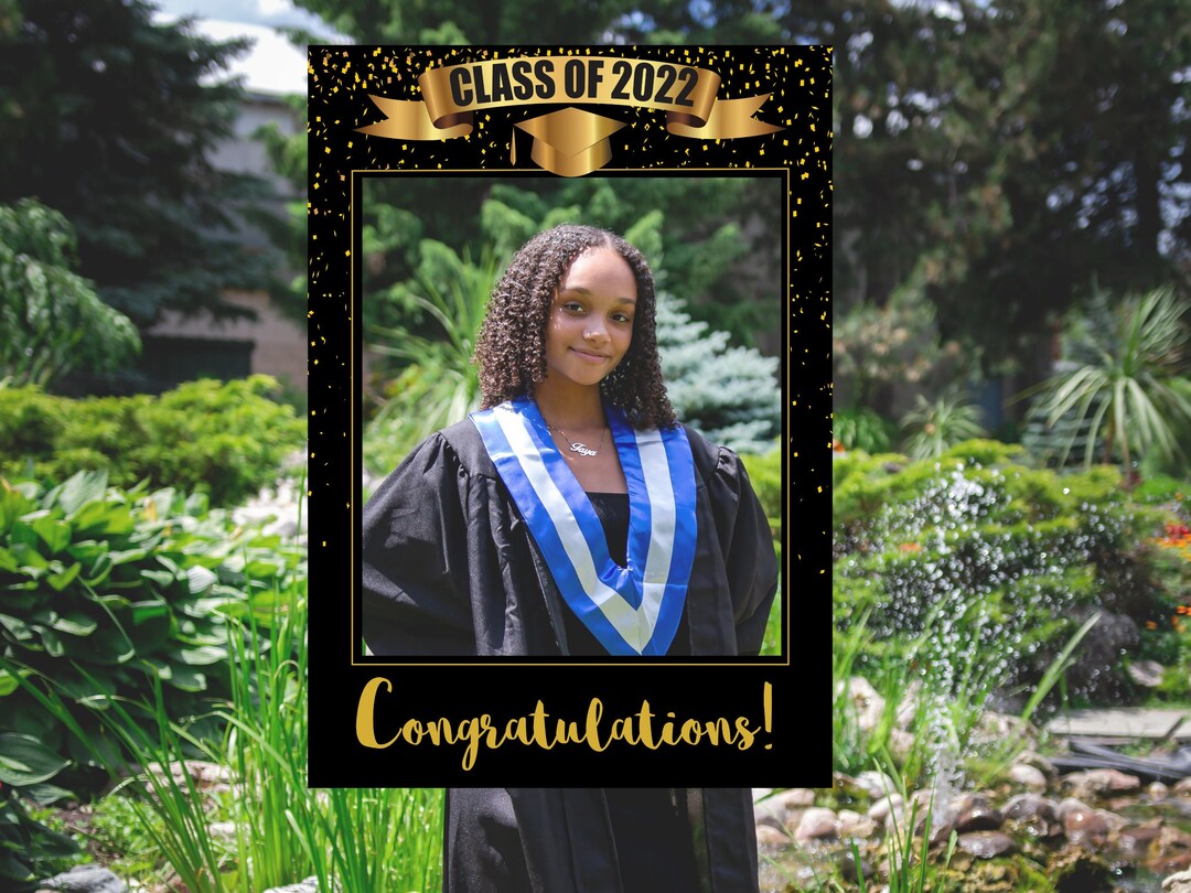Printable GRADUATION Photo Booth Frame Prop, Black and Gold Glitter ...
