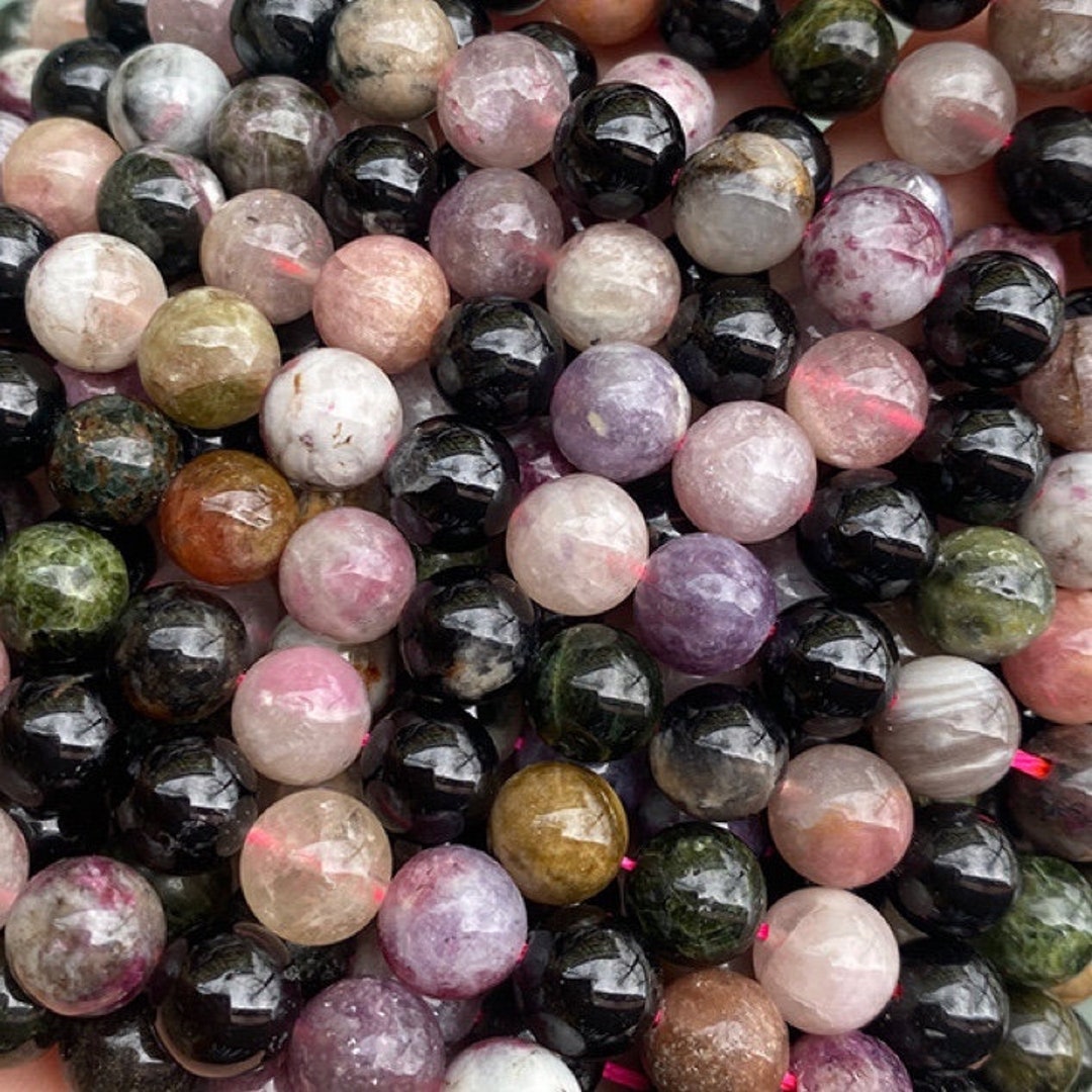 Natural Multicolor Tourmaline Smooth Round Beads,4-12mm,,15 Inches per ...
