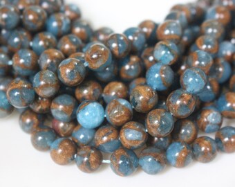 15 Inches Full Strand ,green Mosaic Smooth Round Stone Beads 6mm 8mm ...
