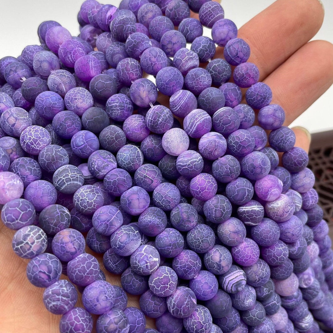 Natural Purple Weathered Crackled Agate Frosted Round Loose Beads,6mm ...