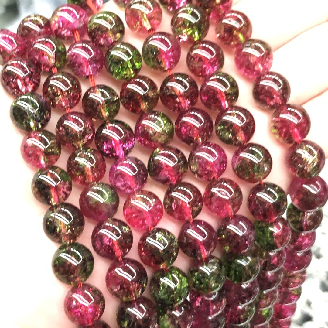 Watermelon Tourmaline Popcorn Quartz Smooth Round Beads 6mm 8mm 10mm ...