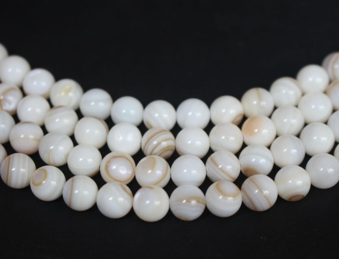Natural Banded White Freshwater Shell Smooth Beads 8mm round - Etsy