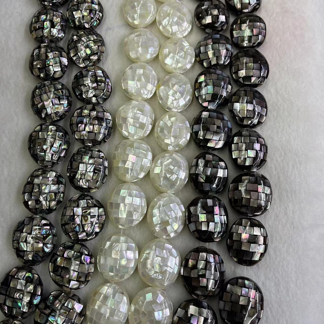25x29mm Natural Abalone Mosaic Shell Beads Faceted Oval Shaped Loose ...
