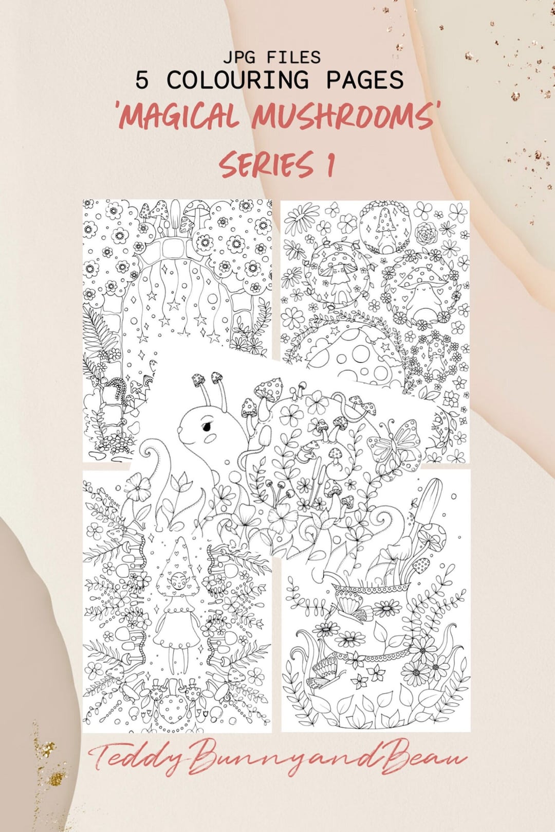 Magical Mushroom Colouring Pages Series 1, 5 Printable Colouring Pages ...