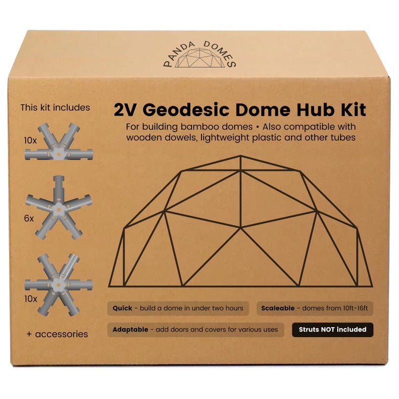 Panda Domes - 2V Geodesic Dome Hub Kit to Build 10ft to 16ft (~ 3m to ...
