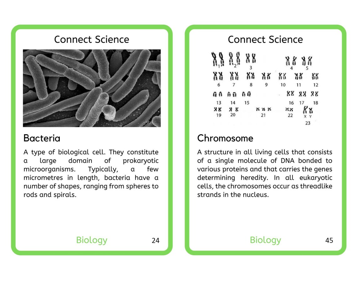 Biology Printable Learning / Revision Cards 59 Card Deck With Cheat ...