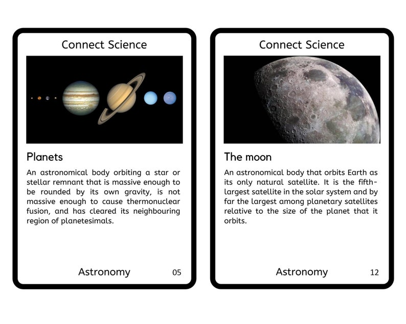 Astronomy Printable Learning / Revision Cards 80 Card Deck With Cheat ...